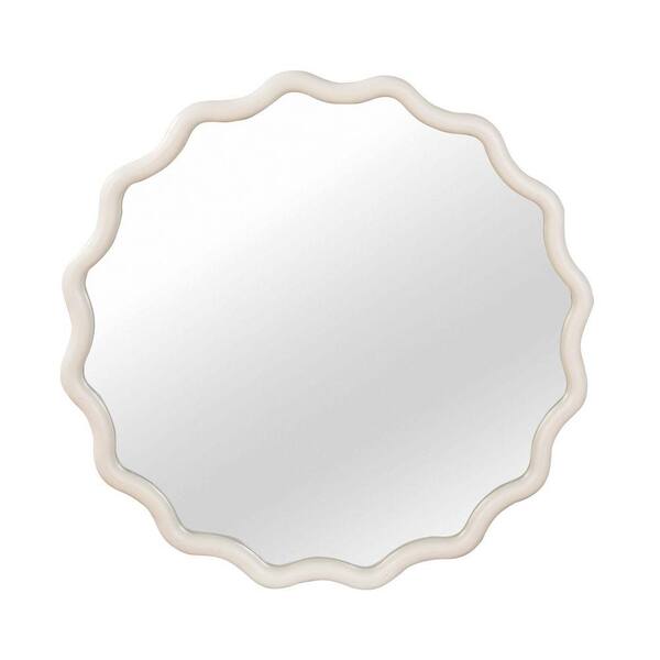 White 36 in W x 36 in. H Wavy shape Wood Framed Mirror W-WR36-WH - The ...