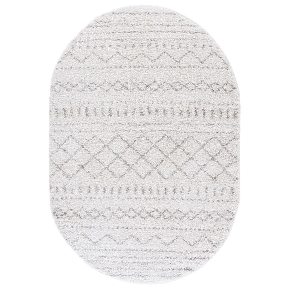 SAFAVIEH Arizona Shag Ivory/Beige 6 ft. x 8 ft. Geometric Lodge Oval ...