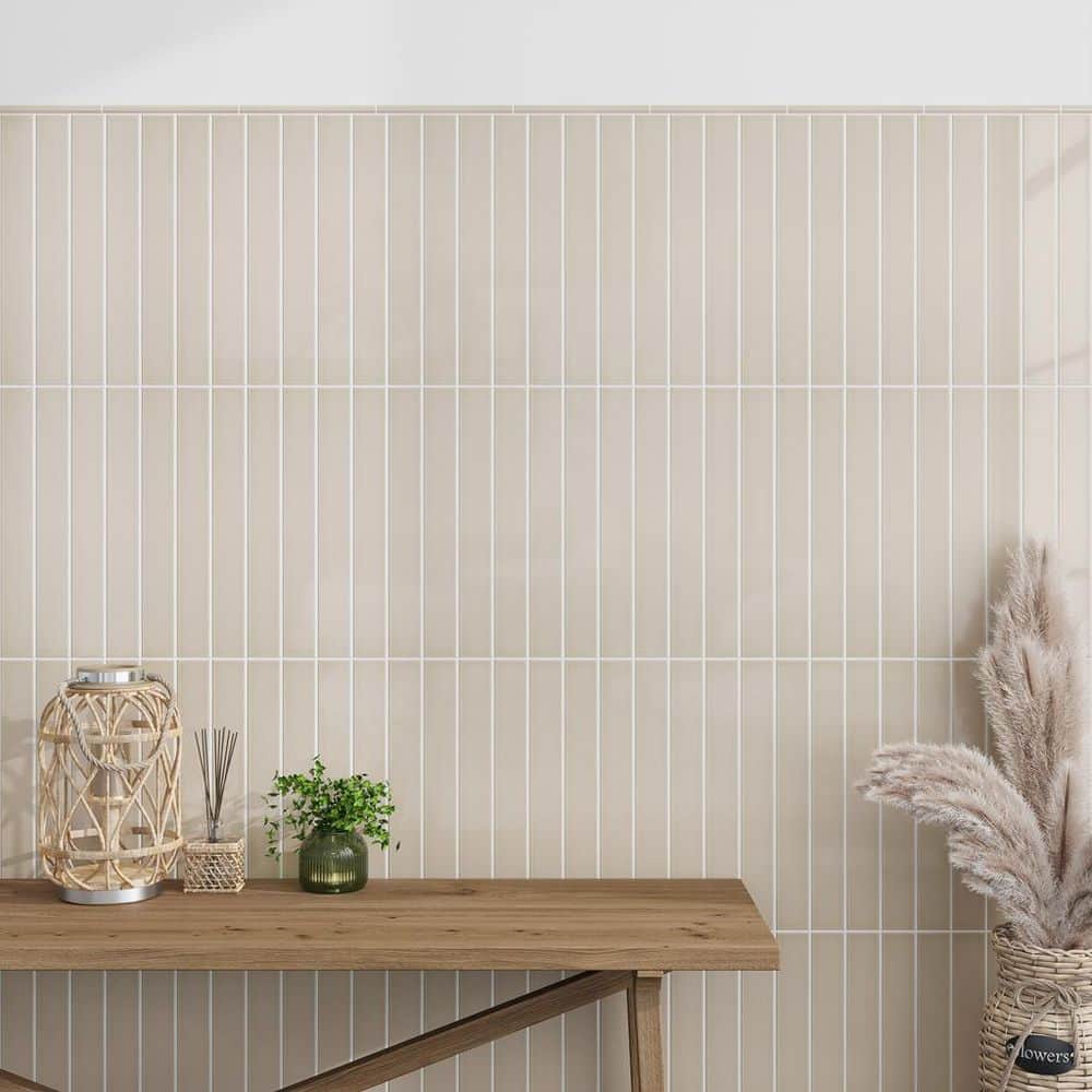 Apollo Tile Horizonte 0.5 in. x 8 in. Glossy Alabaster Beige Ceramic ...