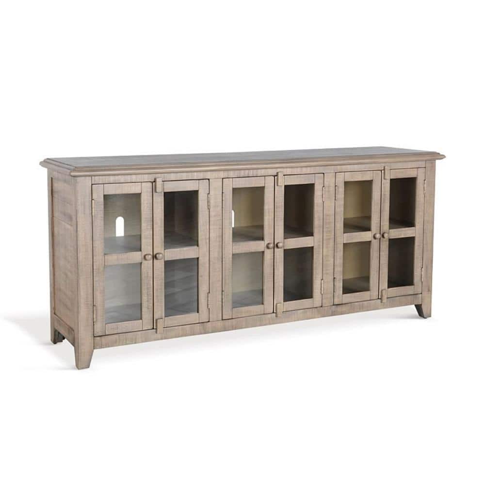 Benjara Rena Pebble Gray TV Stand Entertainment Center Fits TV's up to ...