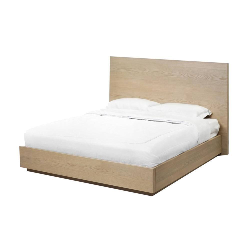 Benjara Aziel White Oak Brown Wood Frame King Platform Bed with Panel ...