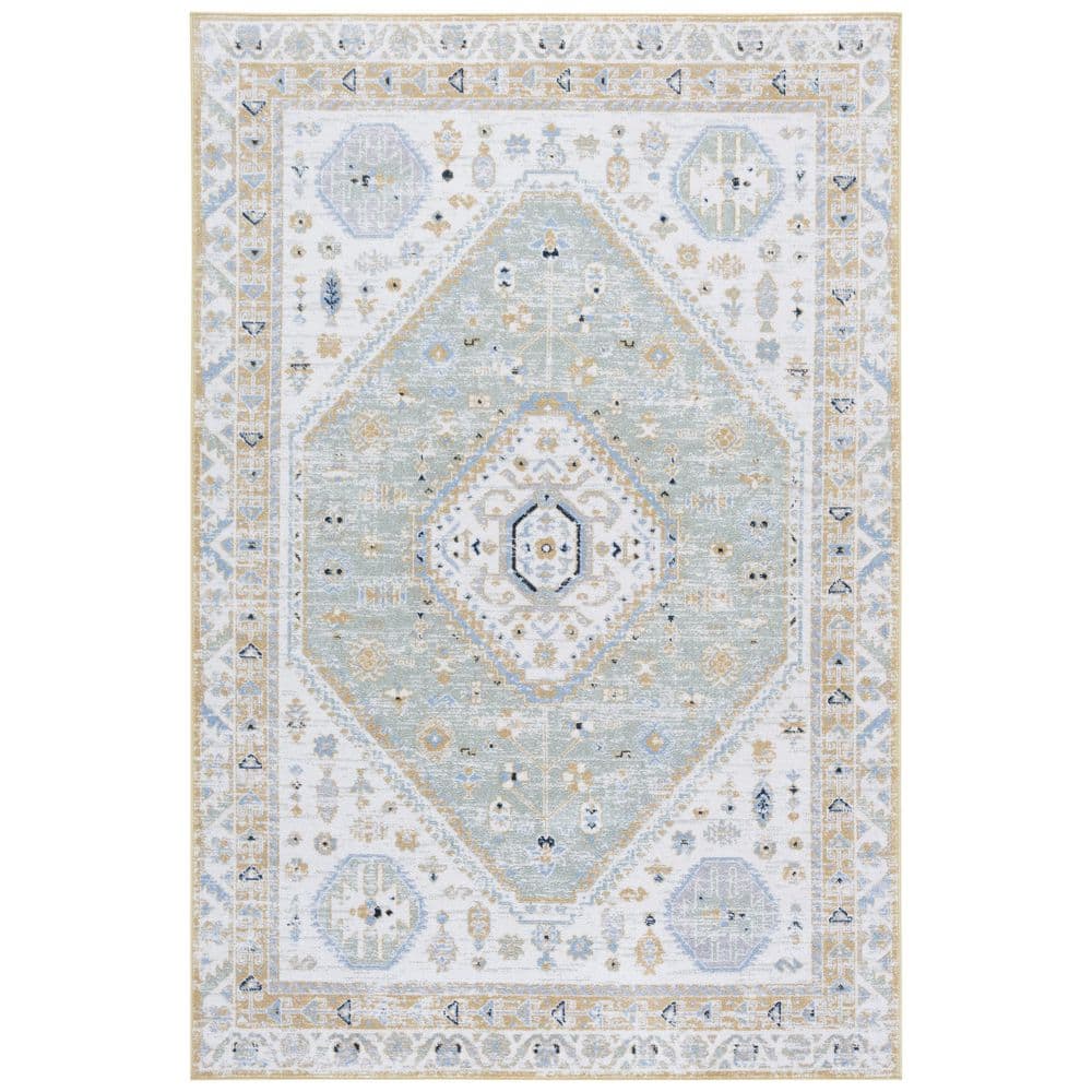 SAFAVIEH Bayside 5 ft. x 8 ft. Gold/Green Traditional Medallion Area ...