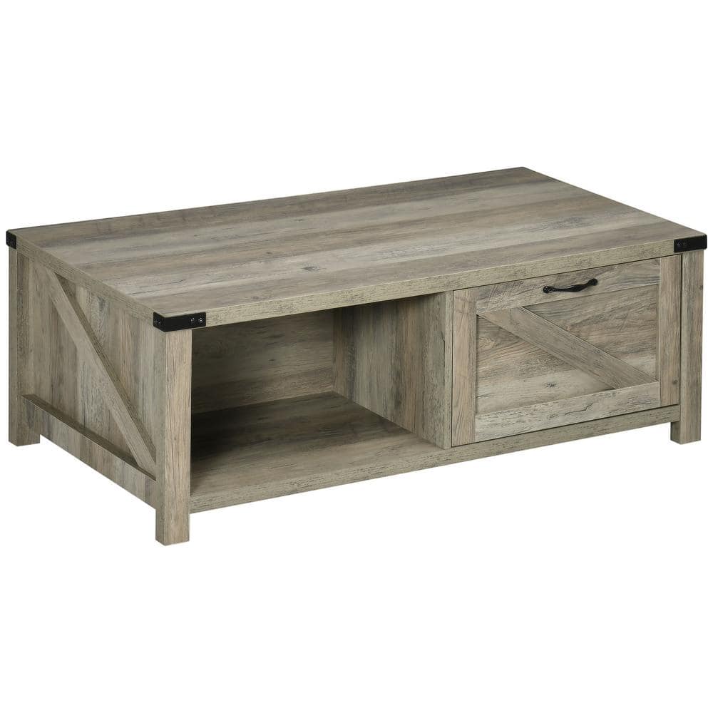 HOMCOM 46 in. L x 16 in. H Rectangle Farmhouse Coffee Table with ...