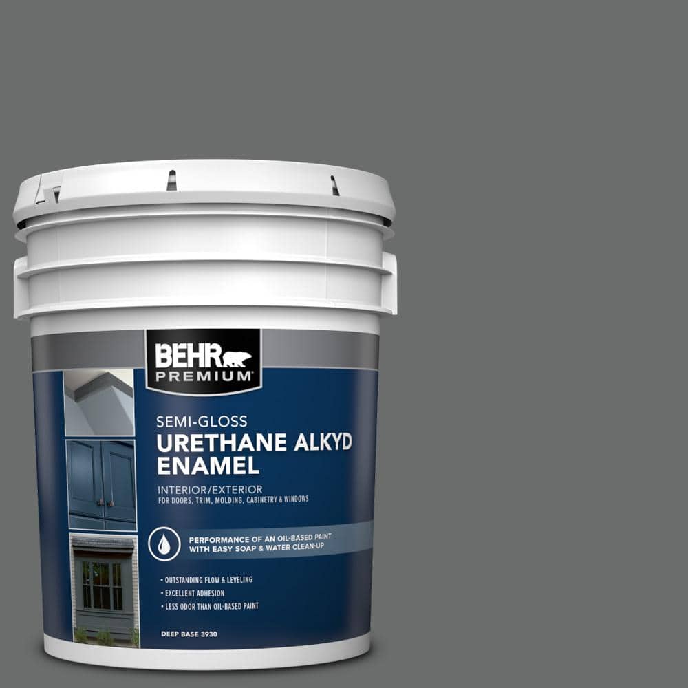 BEHR PREMIUM 5 gal. #770F-5 Dark Ash Urethane Alkyd Semi-Gloss Enamel ...