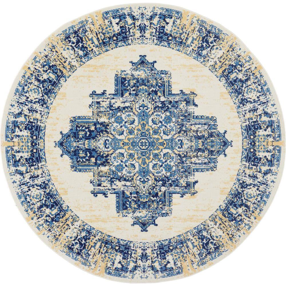 Nourison Grafix White 8 ft. x 8 ft. Persian Farmhouse Round Area Rug ...