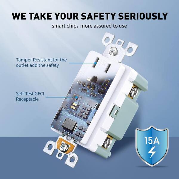 Outlet Tester Smart GFCI Outlet - Self-Testing With LED Indicators (15 ...