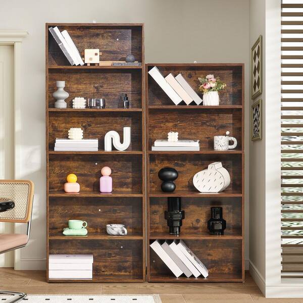 WONDER COMFORT Industrial 53 in. Tall Rustic Brown Wood 5-Shelf Accent ...
