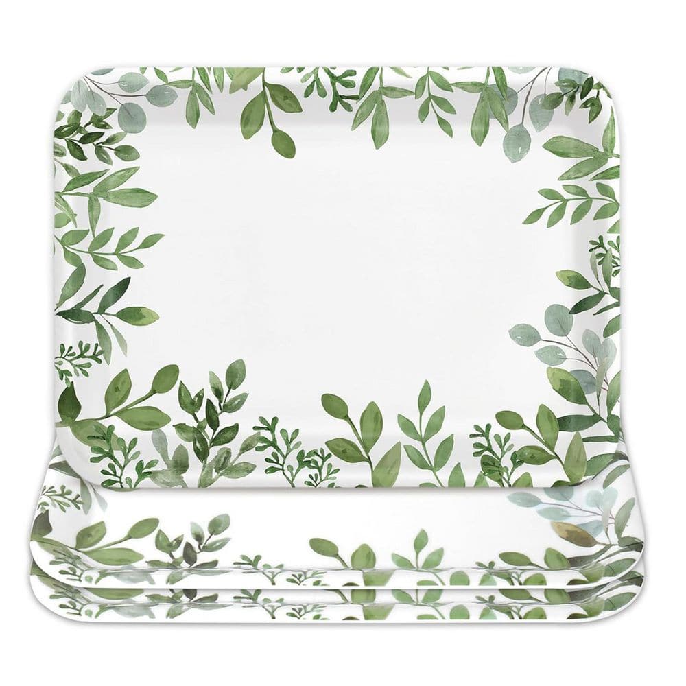 10in.x13in. 3-Pack Greenery Melamine Serving Trays-Reusable Leaf ...
