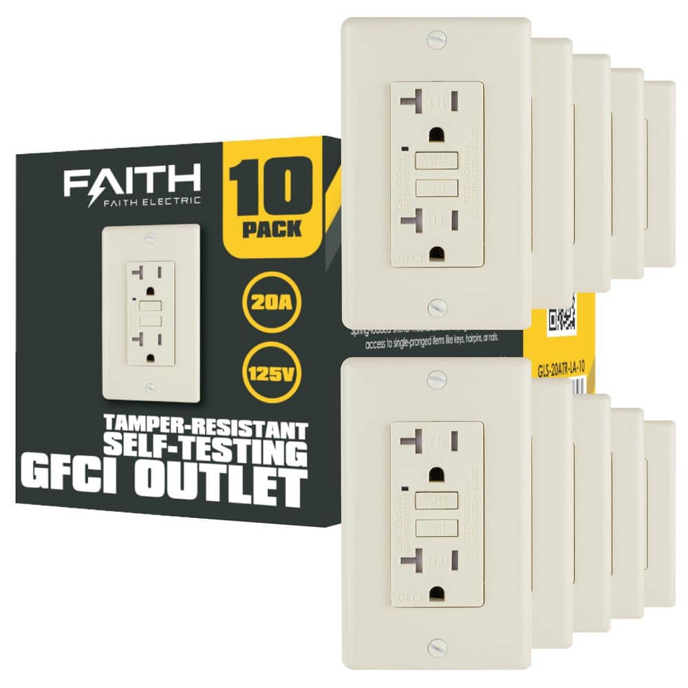 Faith 20 Amp 125-Volt GFCI Duplex Outlet, Tamper-Resistant GFI Receptacles with LED Indicator ...