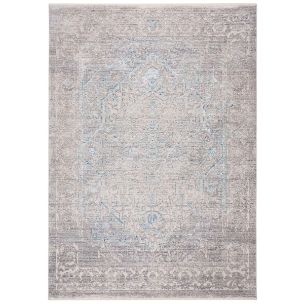 SAFAVIEH Dream 4 ft. x 6 ft. Gray/Blue Distressed Medallion Area Rug ...