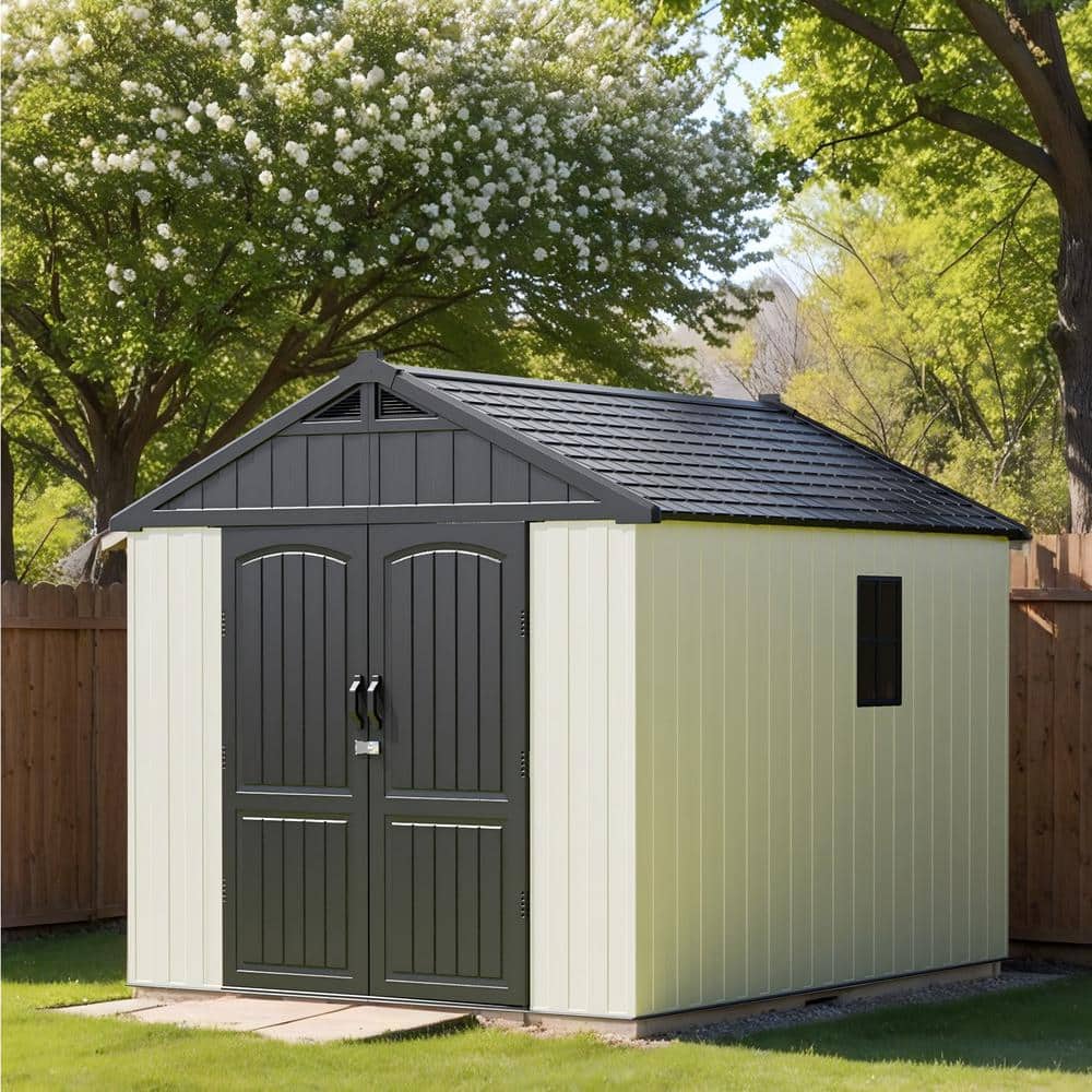 Patiowell 8 ft. W x 10 ft. D Resin Plastic Outdoor Storage Shed with ...
