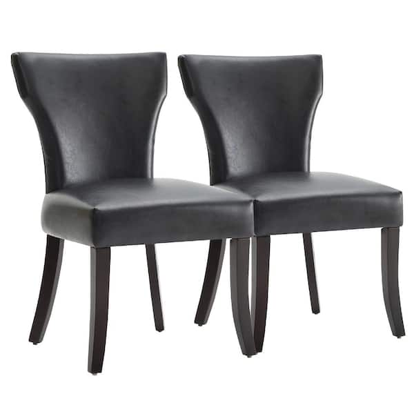 SPRUCE & SPRING Rowena Black Leather Dining Chairs with Solid Wood ...