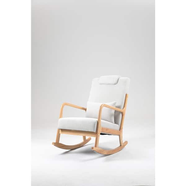 Zeus & Ruta Natural Wood Outdoor Rocking Chair with Beige Cushions ...