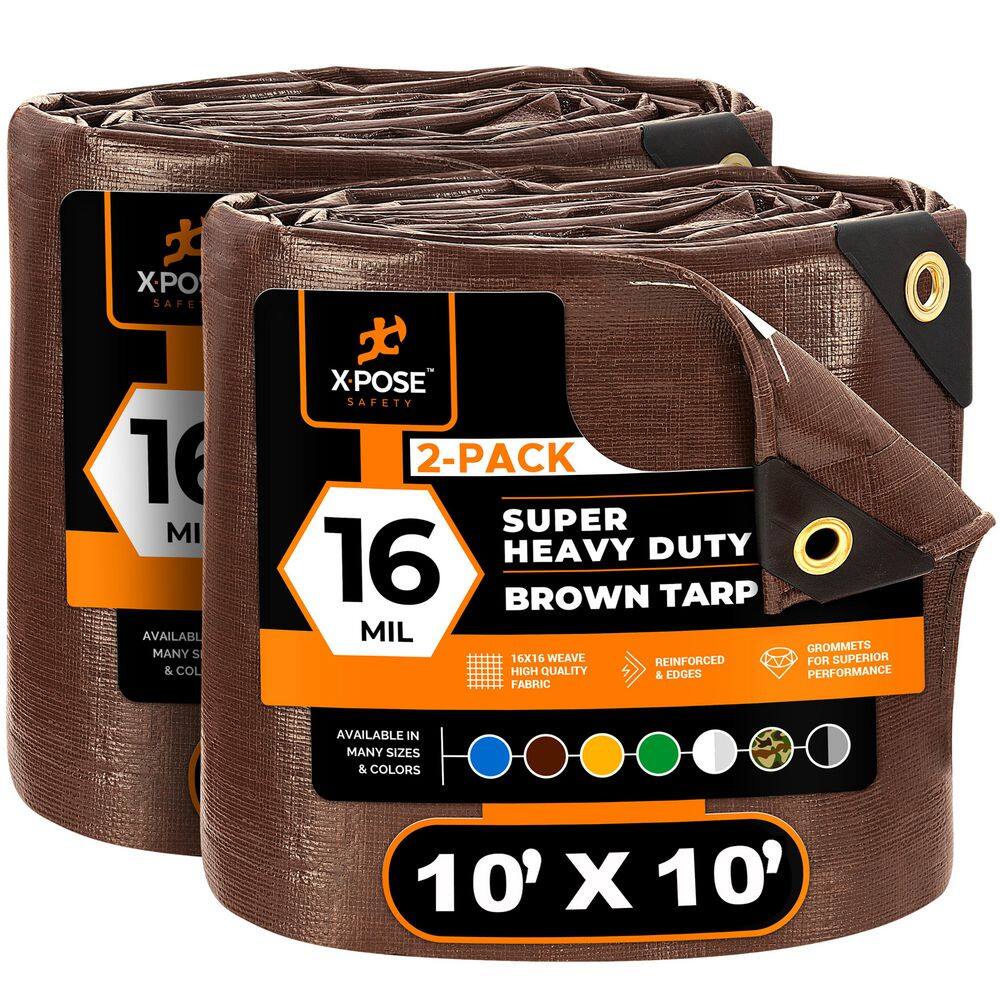 XPOSE SAFETY 16 mil 10 ft. W x 10 ft. L Brown Super Heavy Duty Tarp - 2 ...