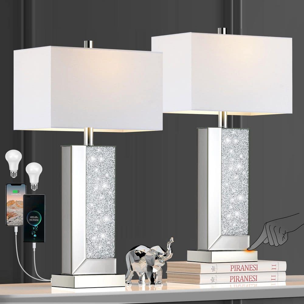 Rottogoon 25 in. Modern Mirror Table Lamp Set Of 2 Touch Control 3-Way ...
