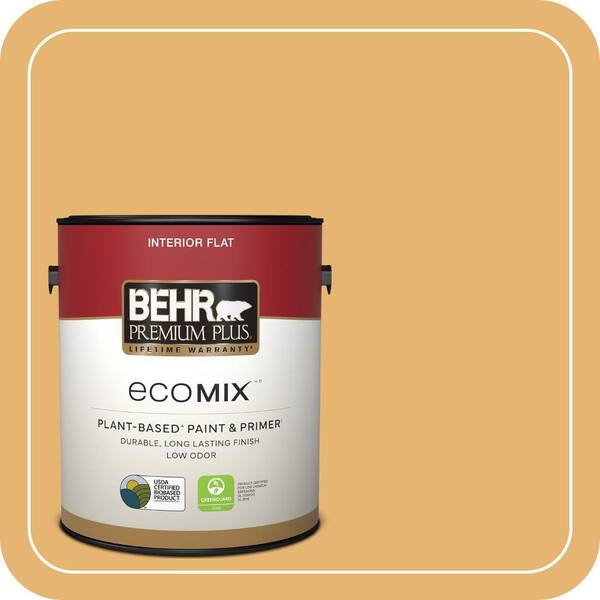 BEHR PREMIUM PLUS 1 gal. #PPU6-04 Pyramid Gold Flat EcoMix Plant-Based ...