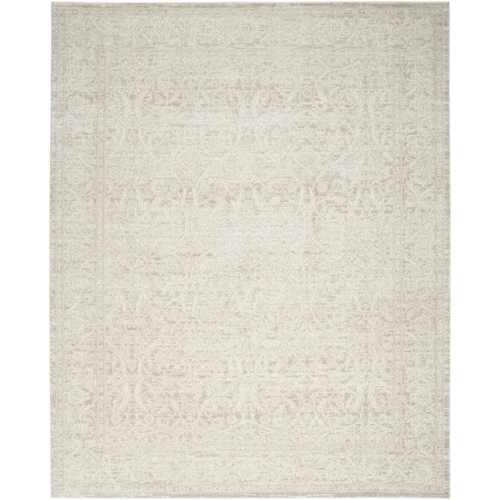 Nourison Renewed Ivory Beige 9 ft. x 12 ft. Distressed Traditional Area ...