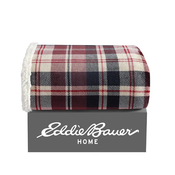 Eddie Bauer Trailhead Plaid Ultra Soft Sherpa Red Microfiber Throw ...