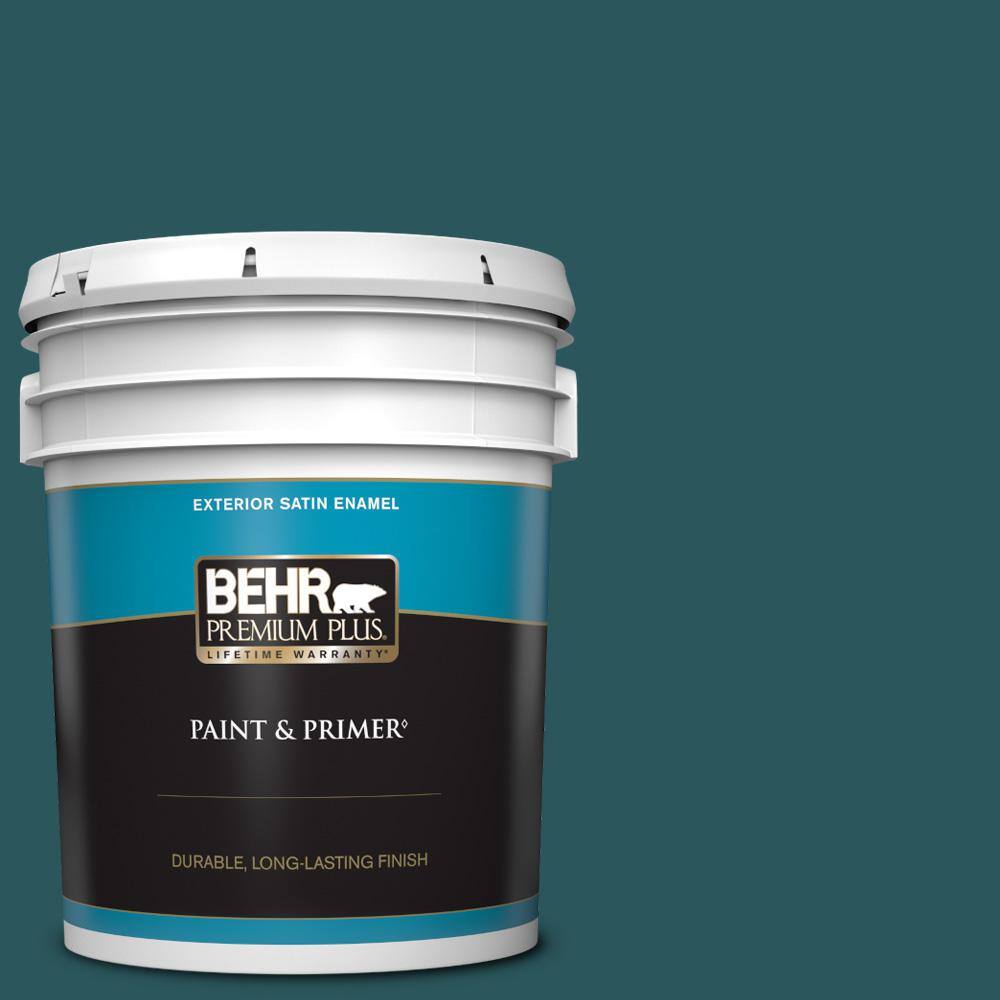 BEHR PREMIUM PLUS 5 gal. #MQ6-01 Ocean Abyss Satin Enamel Exterior ...