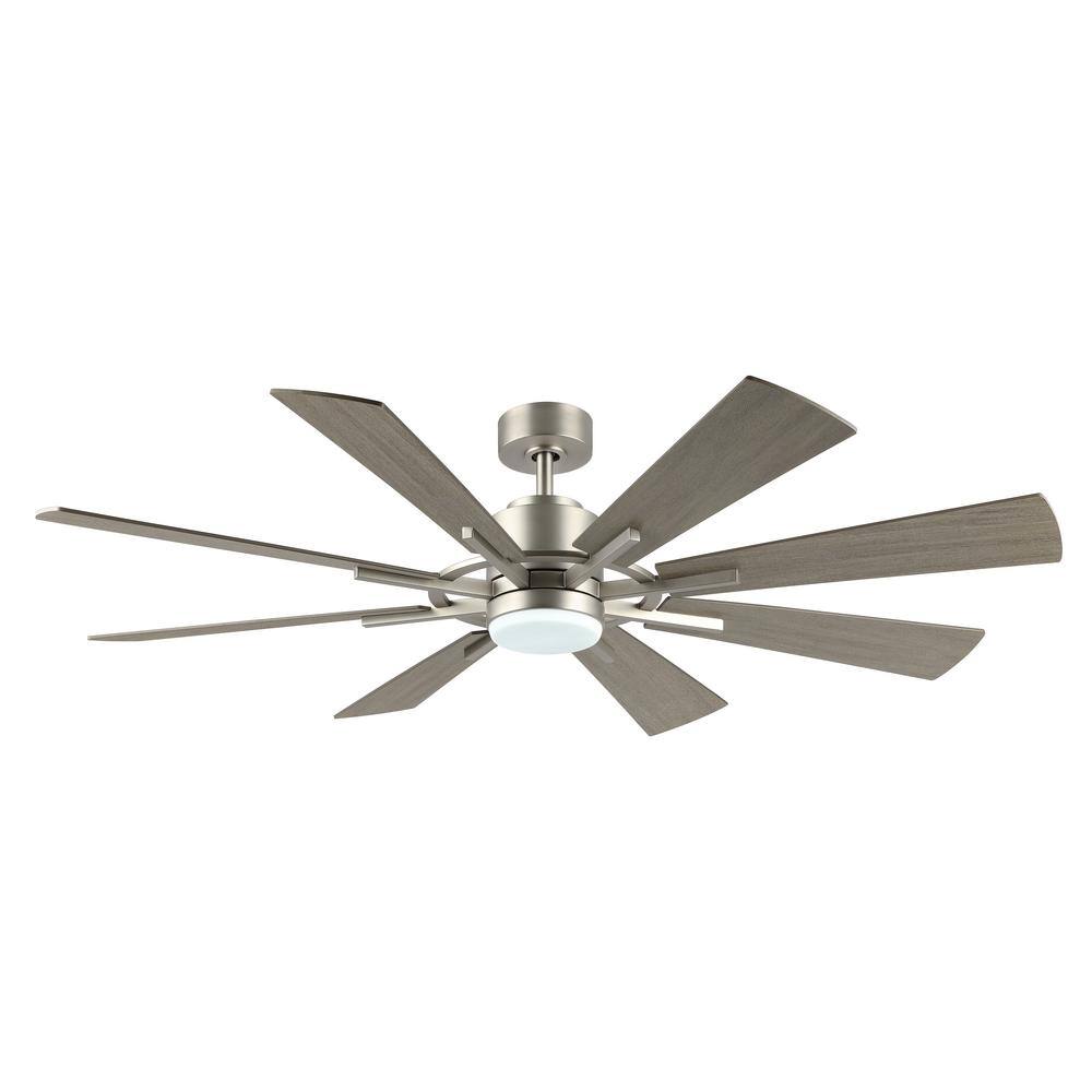 WINGBO 60 in. Brushed Nickel Indoor Ceiling Fan with LED Lights and ...