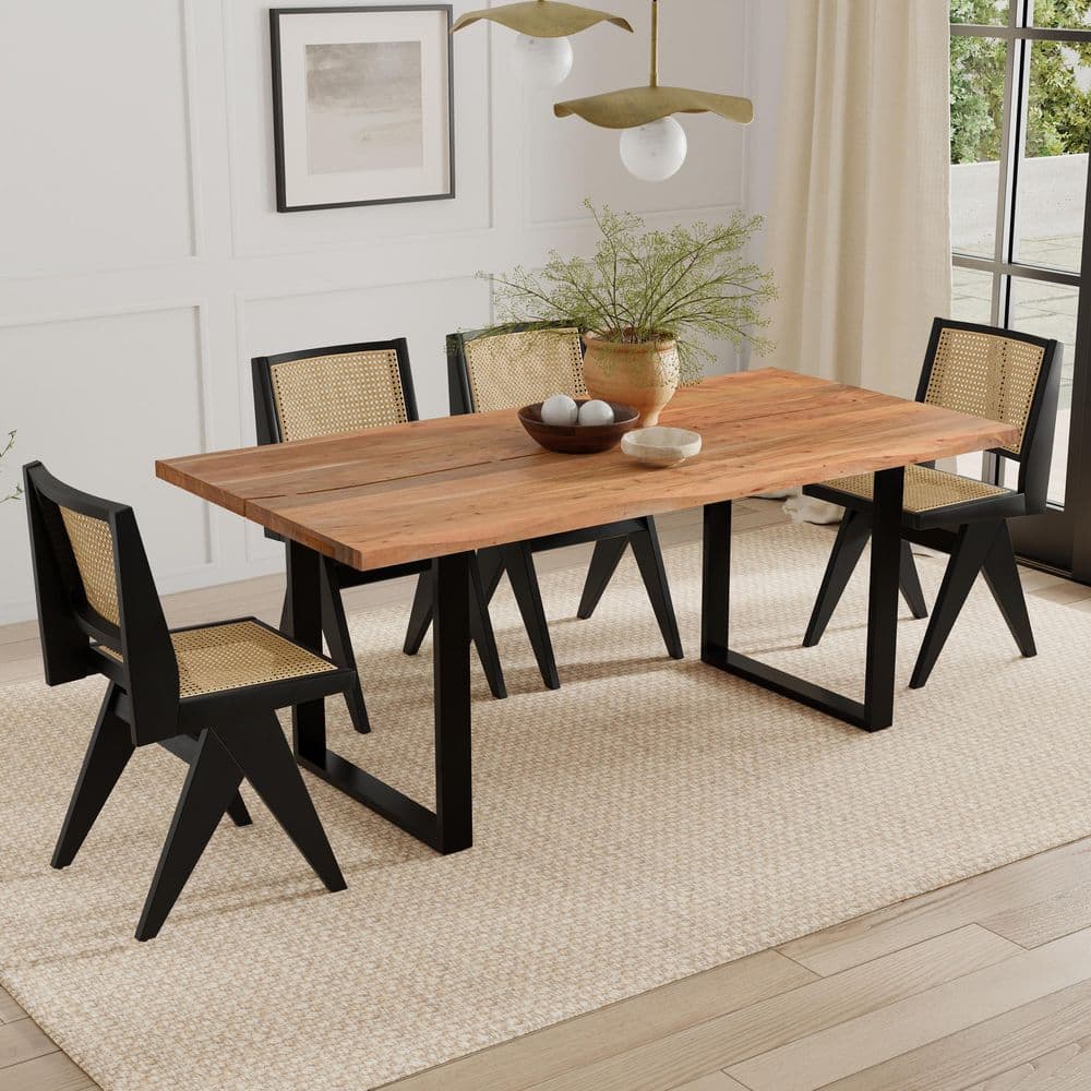 Simpli Home Fieldcrest Modern Industrial Natural Wood 72 in. 4-Legs ...