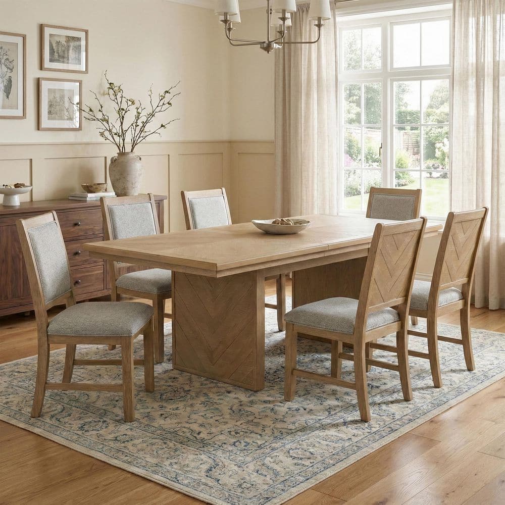Furniture of America Reese 7-Piece Rustic Chevron Rectangle Natural ...