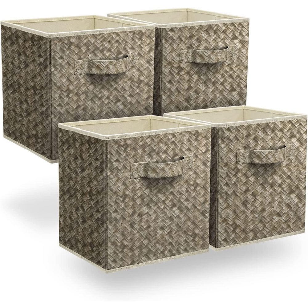 Sorbus 11 in. H x 10.5 in. W x 11 in. D Beige Foldable Cube Storage Bin ...