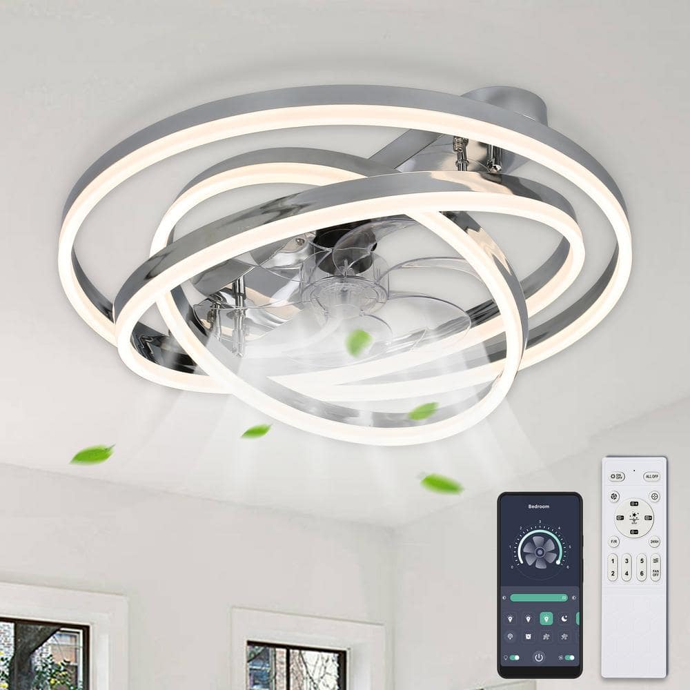 Oaks Aura Becca 24 in. DIY Shade LED Indoor Chrome Smart Ceiling Fan ...