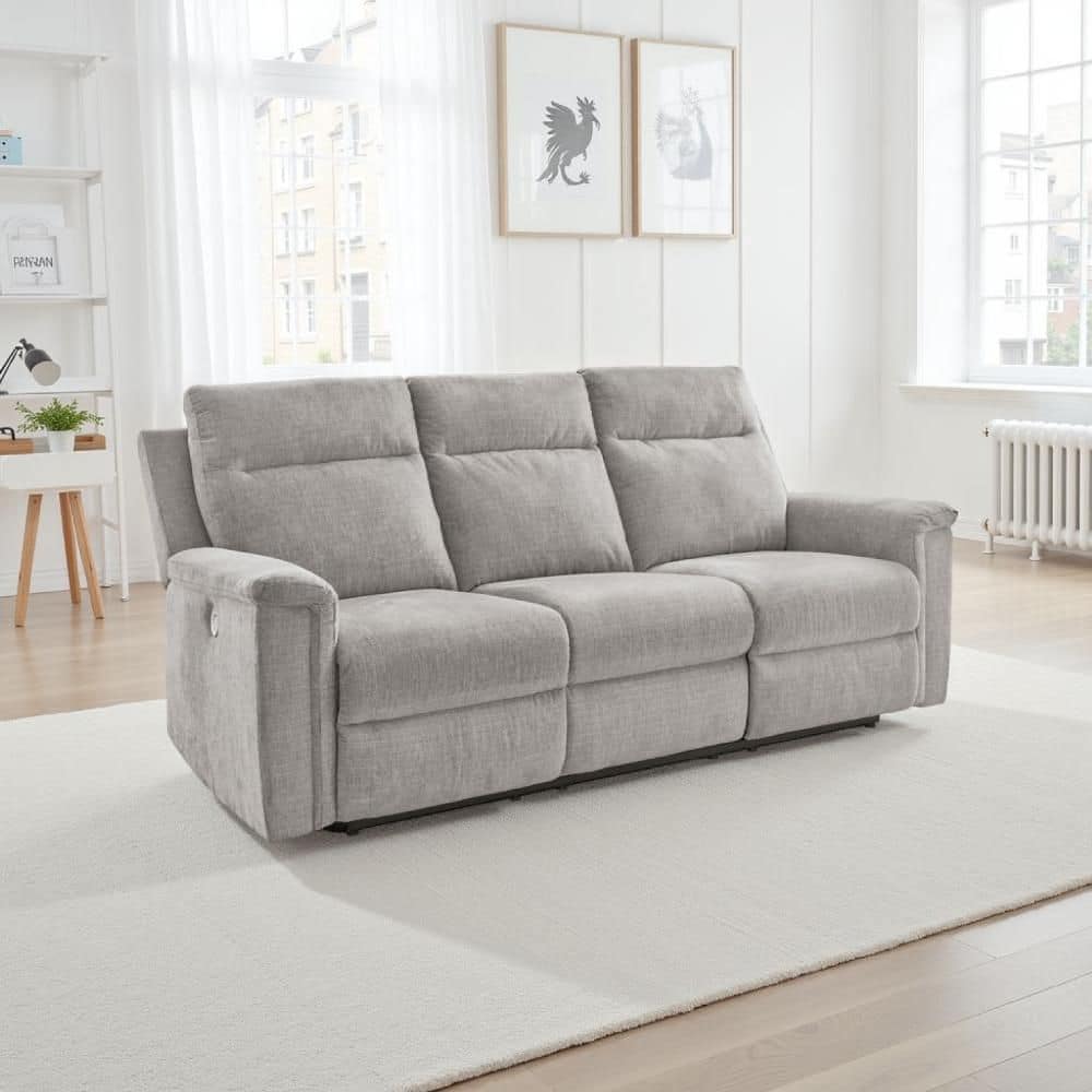 Benjara Jinu 86 in. Straight Arm Polyester Rectangle Sofa in Ash Gray ...