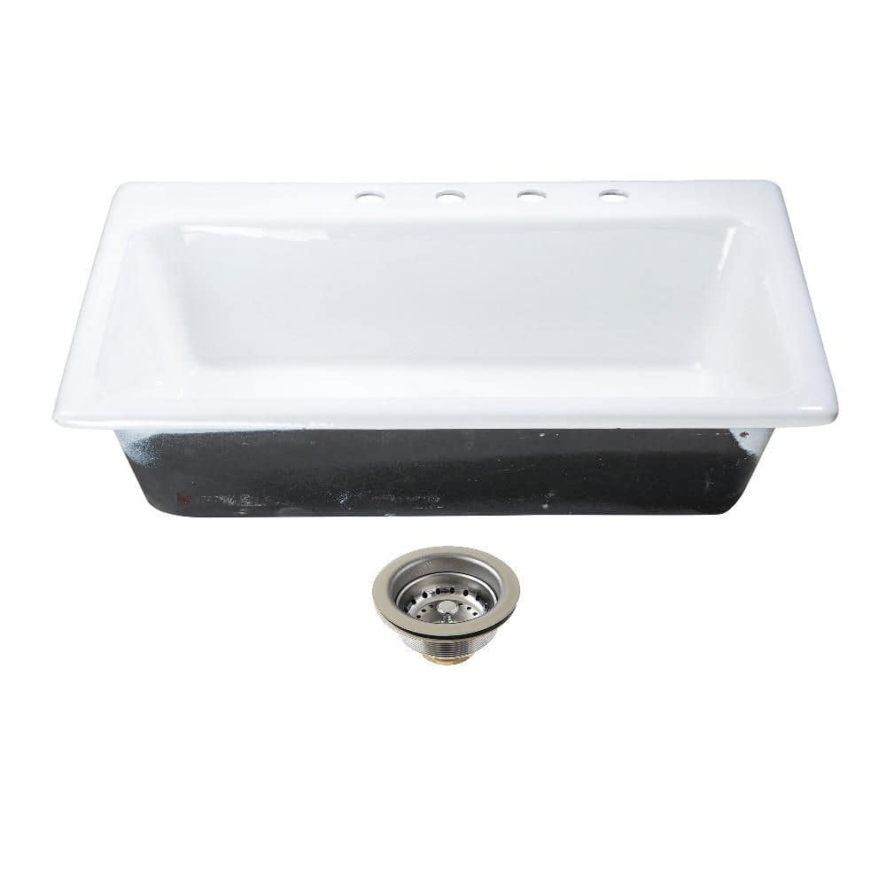 Kingston Brass Towne 33 in. Drop-In Single Cast Iron Kitchen Sink with ...