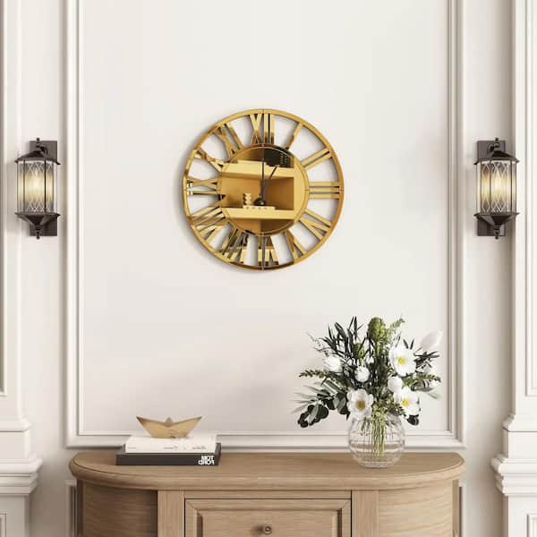 dubbin Gold Roman Numeral Glass Mirror Wall Clock FXCLOCK-0002 - The ...
