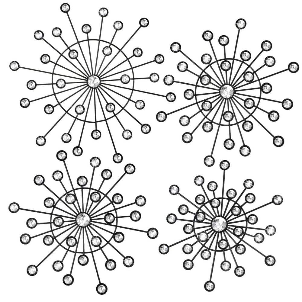 PALEO HOME LLC 4-Pack 11.8 in x 11.8 in Black Metal Wall Decor Sparkling Crystal Wall Decor Home ...