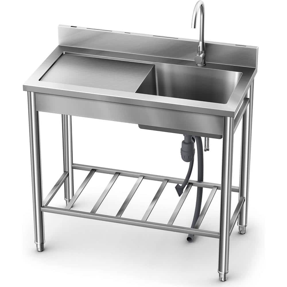 UKISHIRO 39.3 in. Stainless Steel 1 Compartment Commercial Utility ...