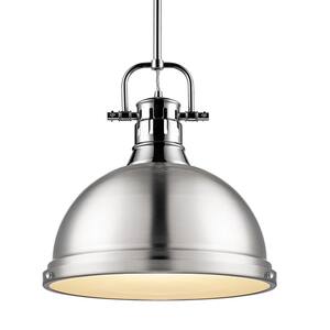 Golden Lighting Duncan 100-Watt 1-Light Pewter Pendant Light with Steel ...