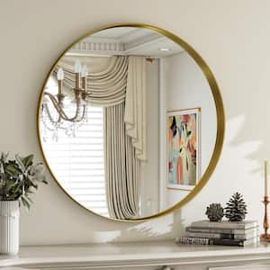 XRAMFY 24 in. W x 24 in. H Round Black Aluminum Alloy Deep Framed Wall ...