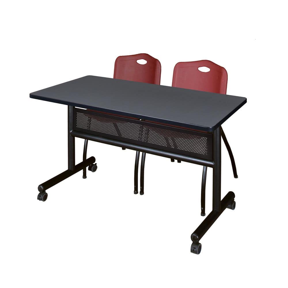 Regency Kobe 48 in x 24 in. Grey Flip-Top Privacy Nesting Table Desk, 2 ...