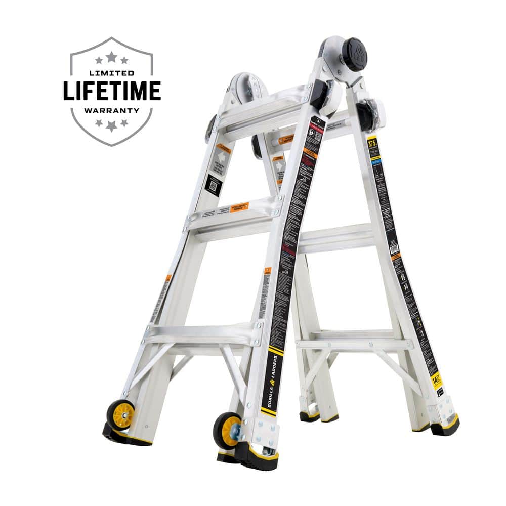 Gorilla Ladders 14 ft. Reach Aluminum Multi-Position Ladder, 375 lbs ...