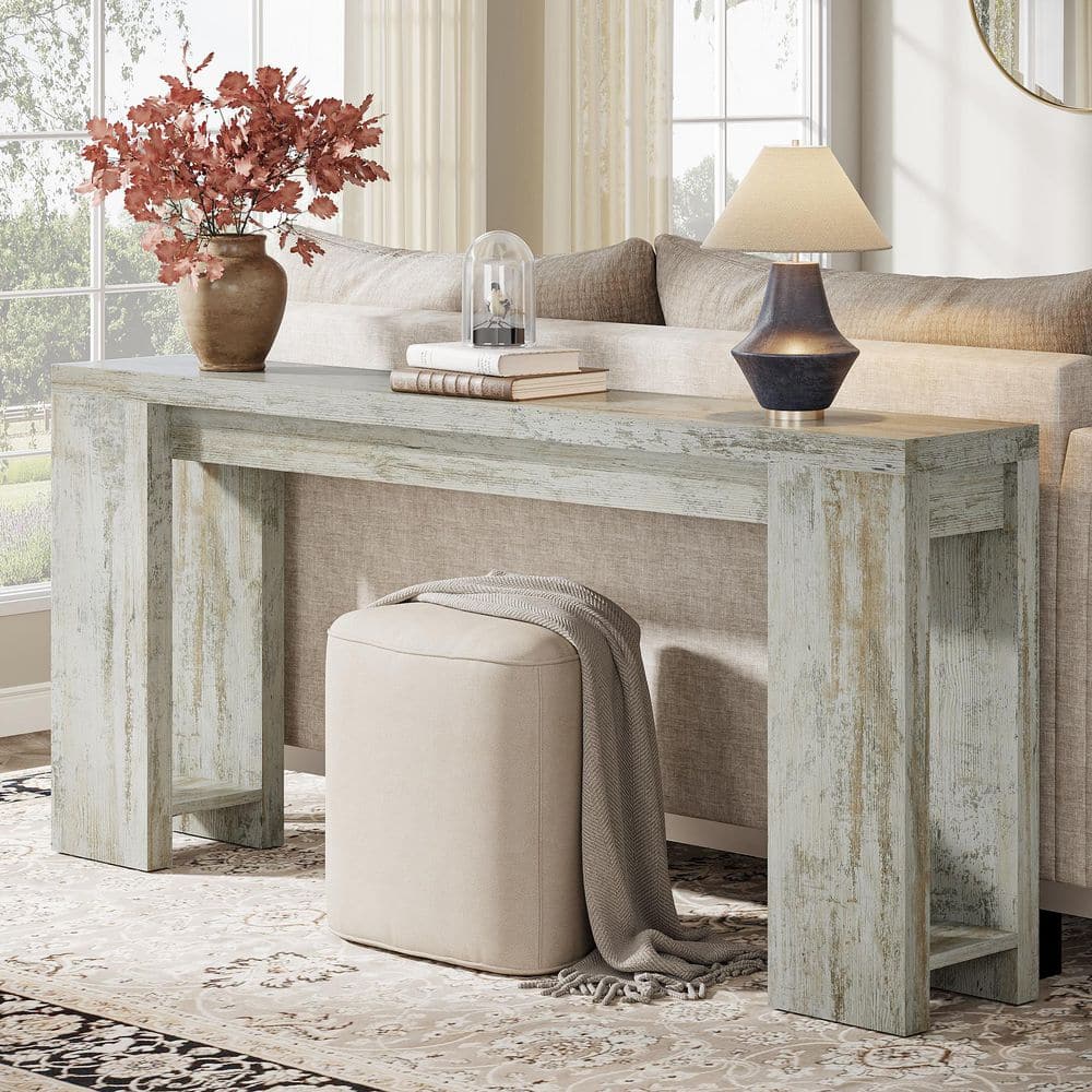 BYBLIGHT 70.9 in. Rectangle Antique Gray Engineered Wood Extra Long ...