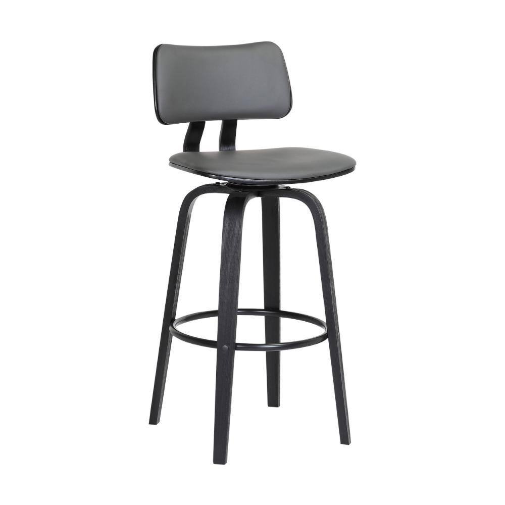 Benjara 30 in. Gray and Black Low Back Metal Frame Bar Stool with Faux ...