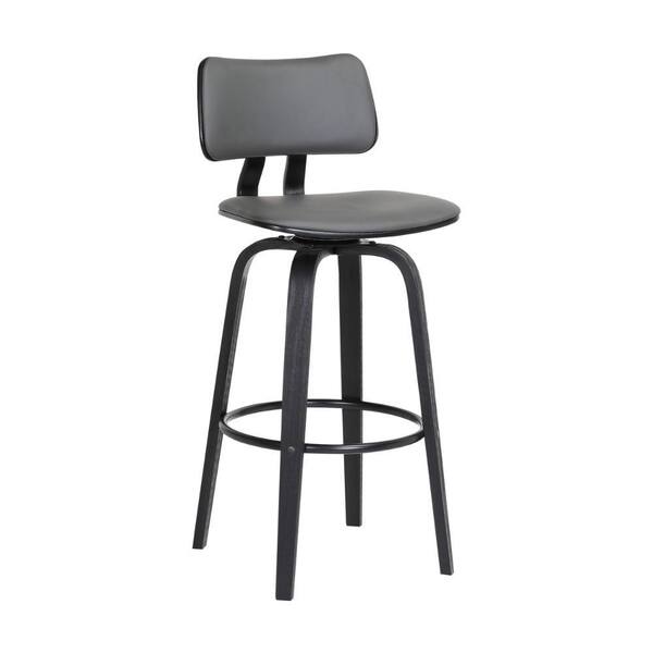 Benjara 30 in. Gray and Black Low Back Metal Frame Bar Stool with Faux ...