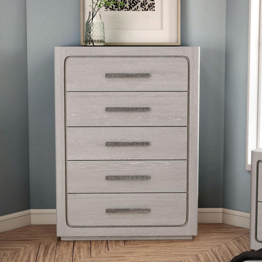 Furniture of America Rally White Oak 5-Drawer 38 in. Chest of Drawer ...