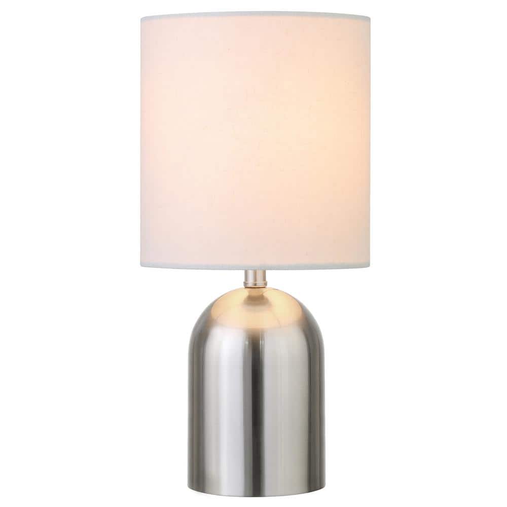 Meyer&Cross Talbot 13.25 in. Brushed Nickel/White Mini Lamp with Fabric ...