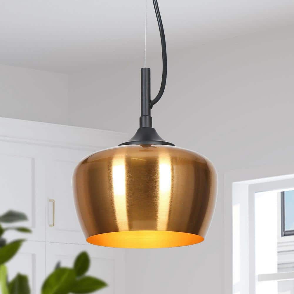 Uolfin Modern Brass Gold Pendant Light, 1-Light Black Dining Room ...