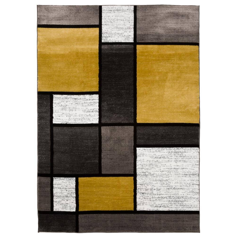 World Rug Gallery Contemporary Geometric Boxes Gray Yellow 9 ft. x 12 ...