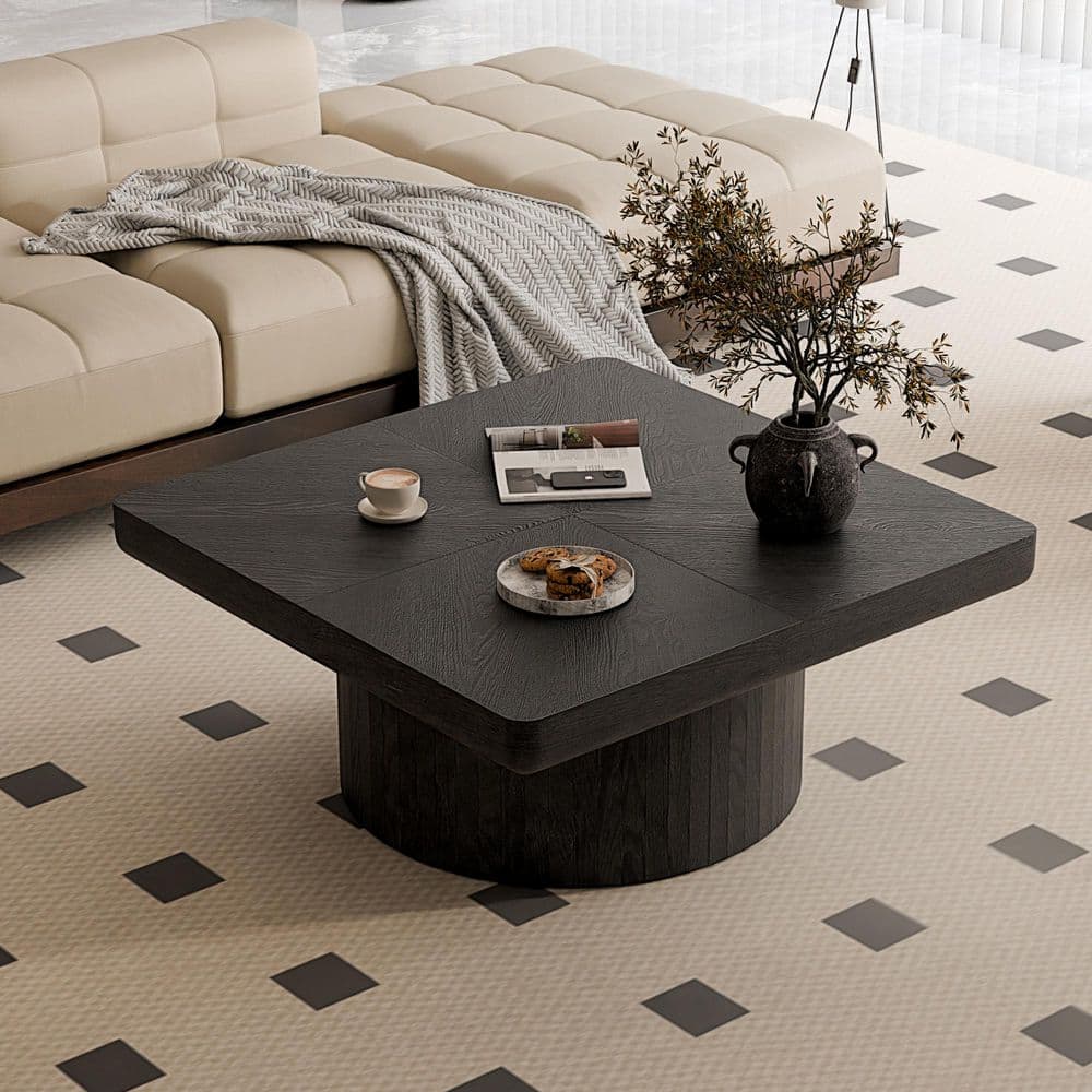 Noble House Giselle 34.6 in. Modern Black Square Wood Coffee Table with ...