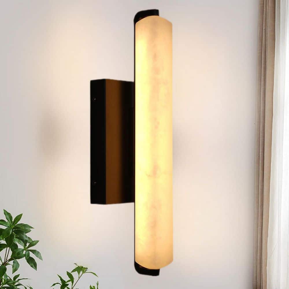 YUYI 15 in. 1-Light Black Alabaster Wall Sconce,Modern Natural Marble ...