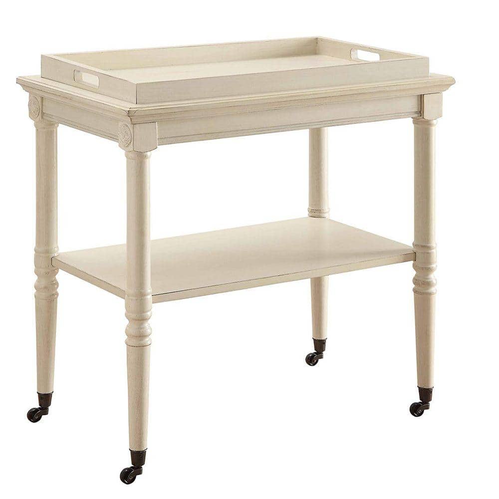 Benjara 30 in. D x 18 in. W x 32 in. H Antique White Wooden Serving ...