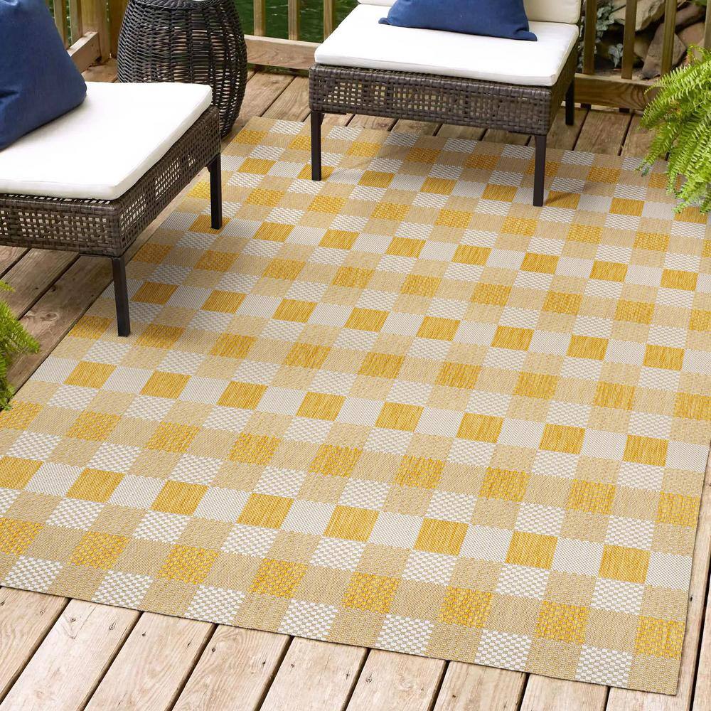 JONATHAN Y Darcy Traditional Geometric Bold Gingham Yellow/Cream 4 ft ...