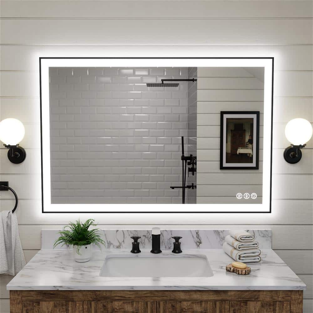 MYCASS Luxury 48 in. W x 32 in. H Rectangular Aluminum Framed Dimmable ...