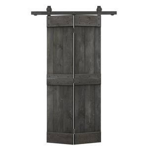 CALHOME 34 in. x 84 in. Mid-Bar Series Carbon Gray-Stained DIY Wood Bi-Fold Barn Door with ...